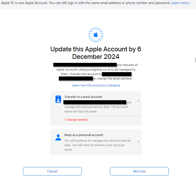 Managed Apple Accounts. Option to Transfe… - Apple Community