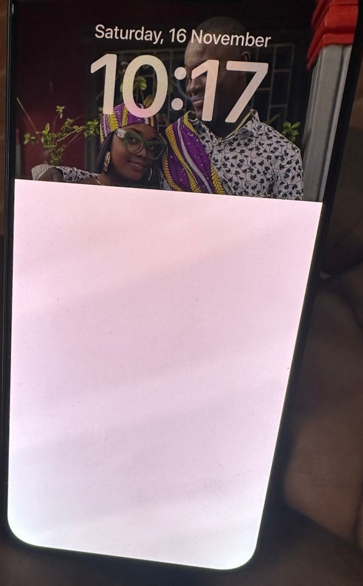 iPhone 16 pro max half screen white - Apple Community