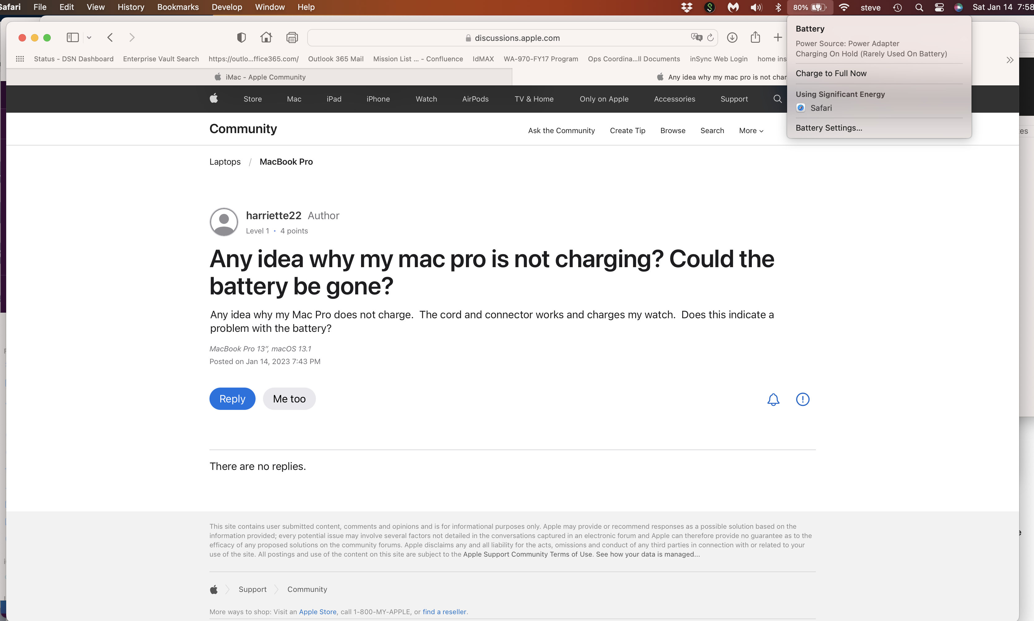Any idea why my mac pro is not charging? … - Apple Community