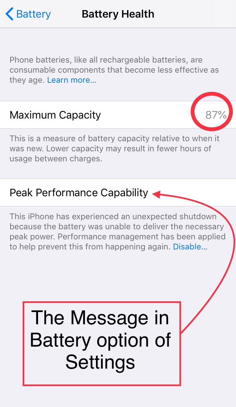 iPhone Battery Message — Peak Performance… - Apple Community