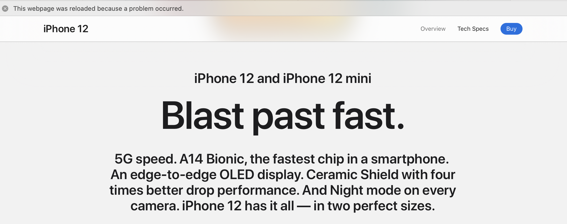 Webpage reloaded because a problem occurr… - Apple Community