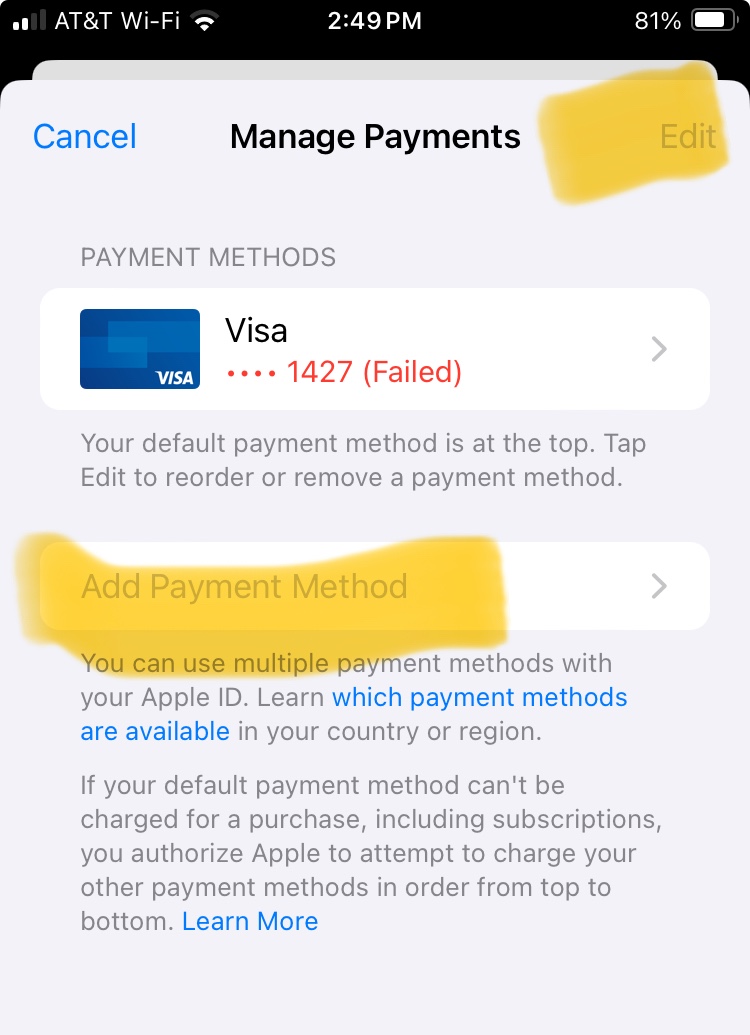 Unable up update payment method - Apple Community