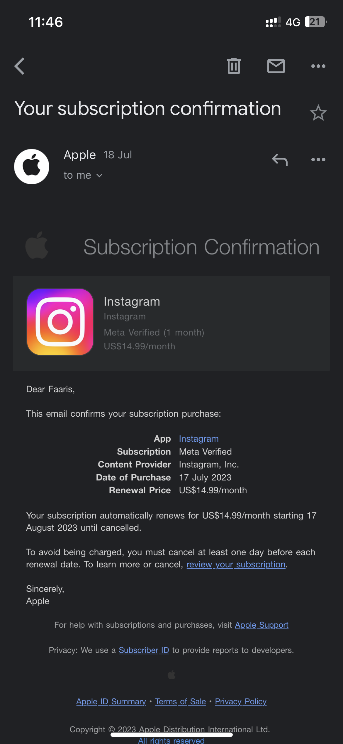 Instagram meta verify money refund - Apple Community