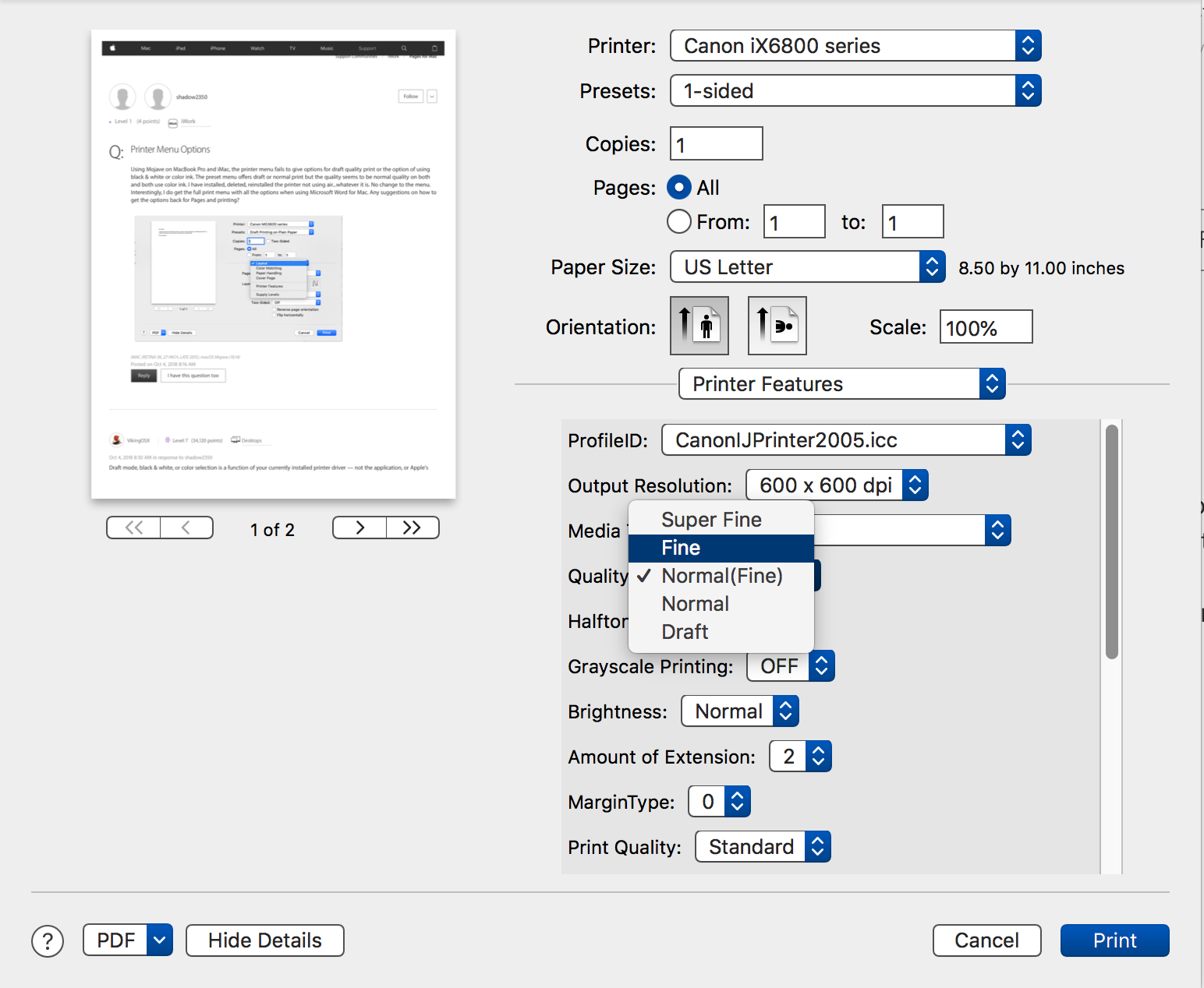 Printer Menu Options - Apple Community