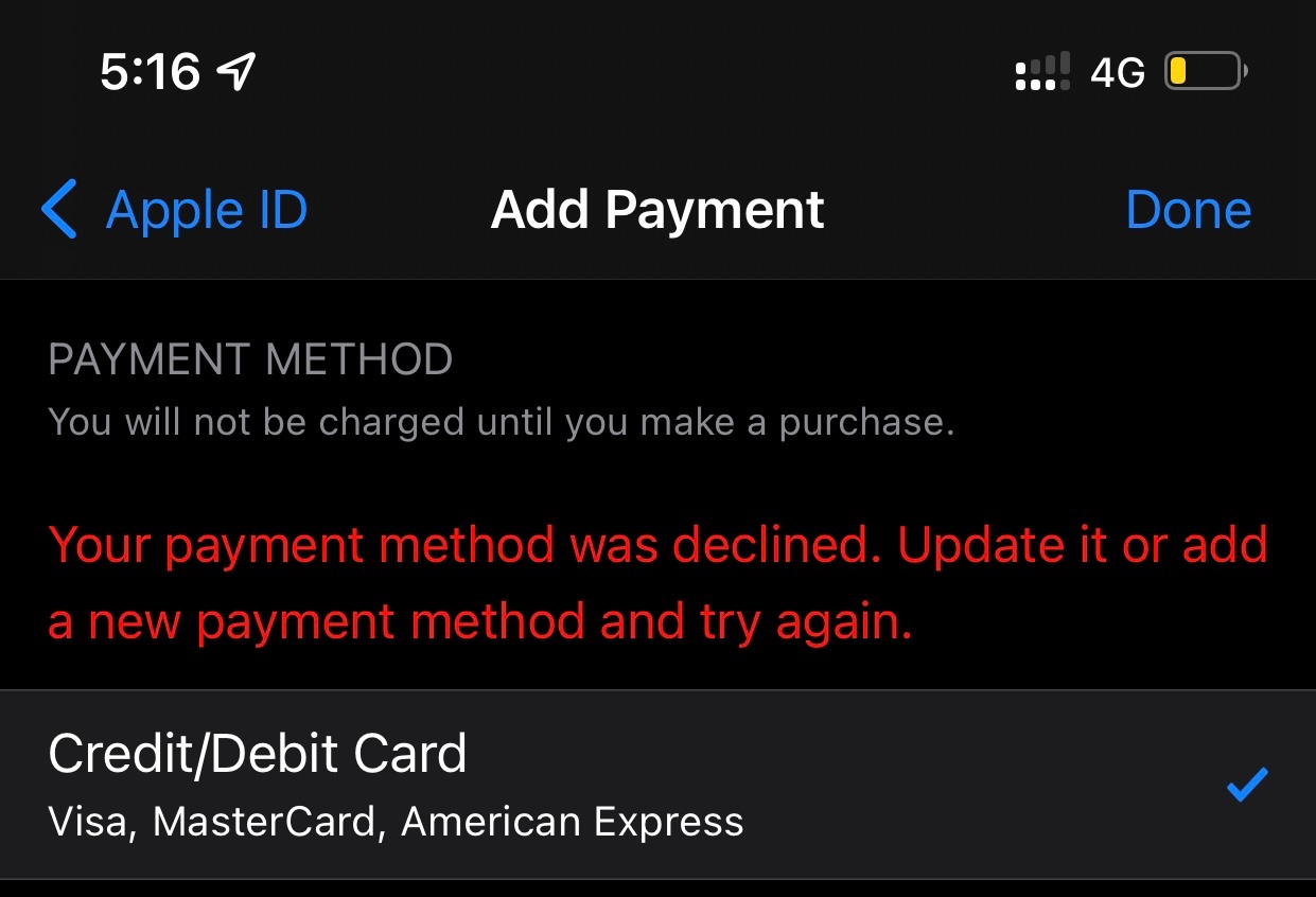 Your payment method was declined. Update … - Apple Community