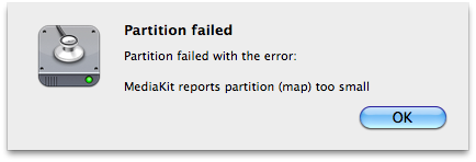 MediaKit reports partition (map) too small - Apple Community