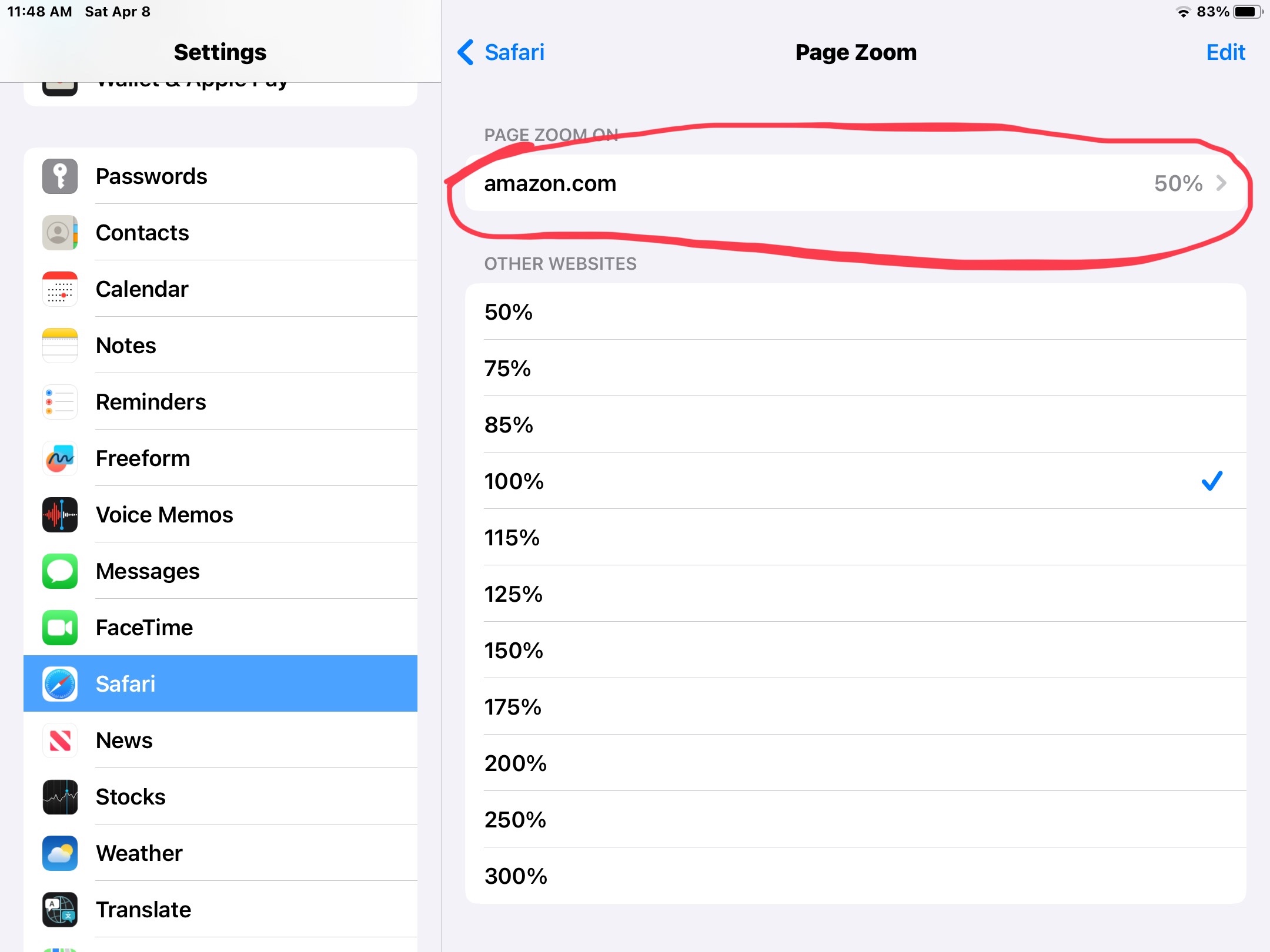 Screen size when opening Amazon webpage - Apple Community
