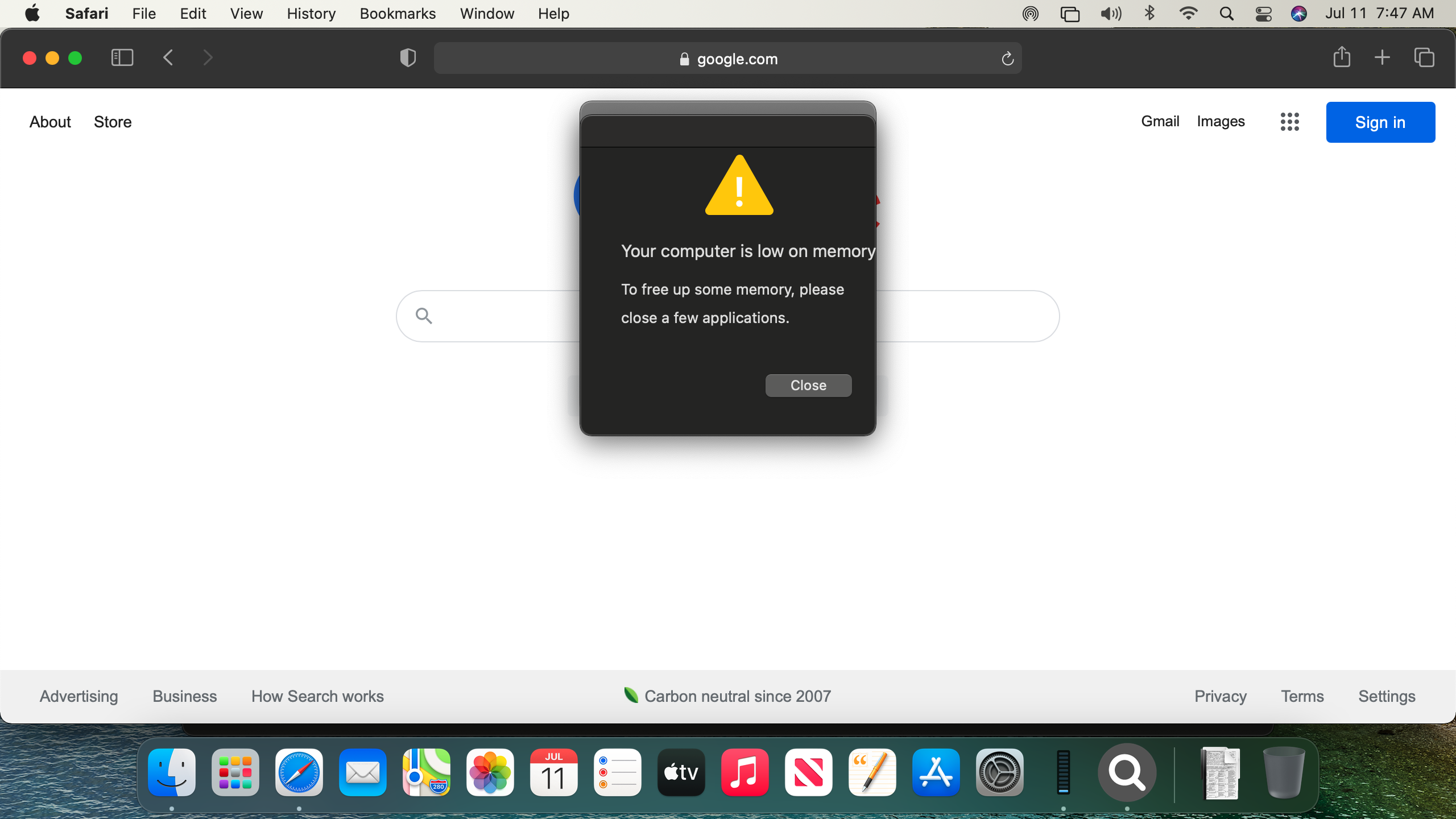 Low memory alert - Apple Community