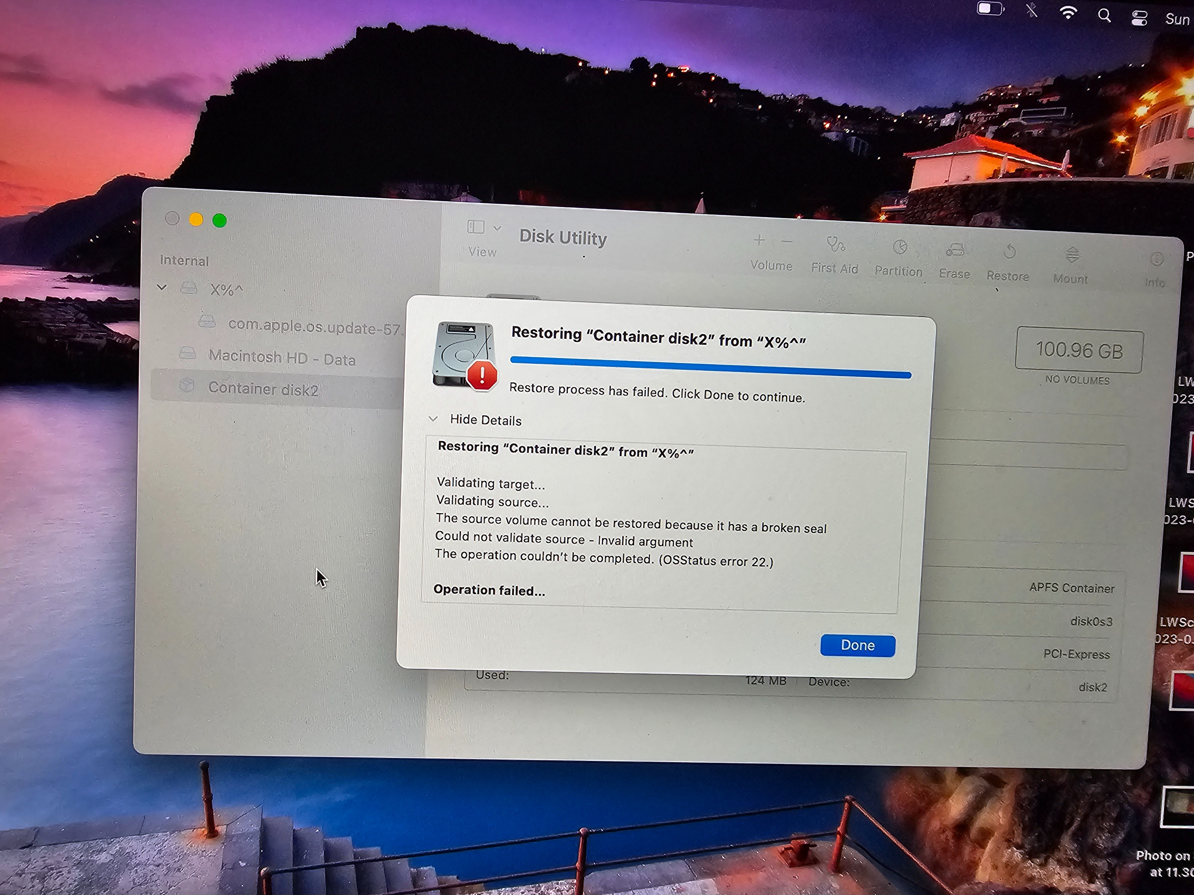 (OSStatus error 22.) Send help please. - Apple Community