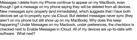 Deleted messages not syncing between iPho… - Apple Community