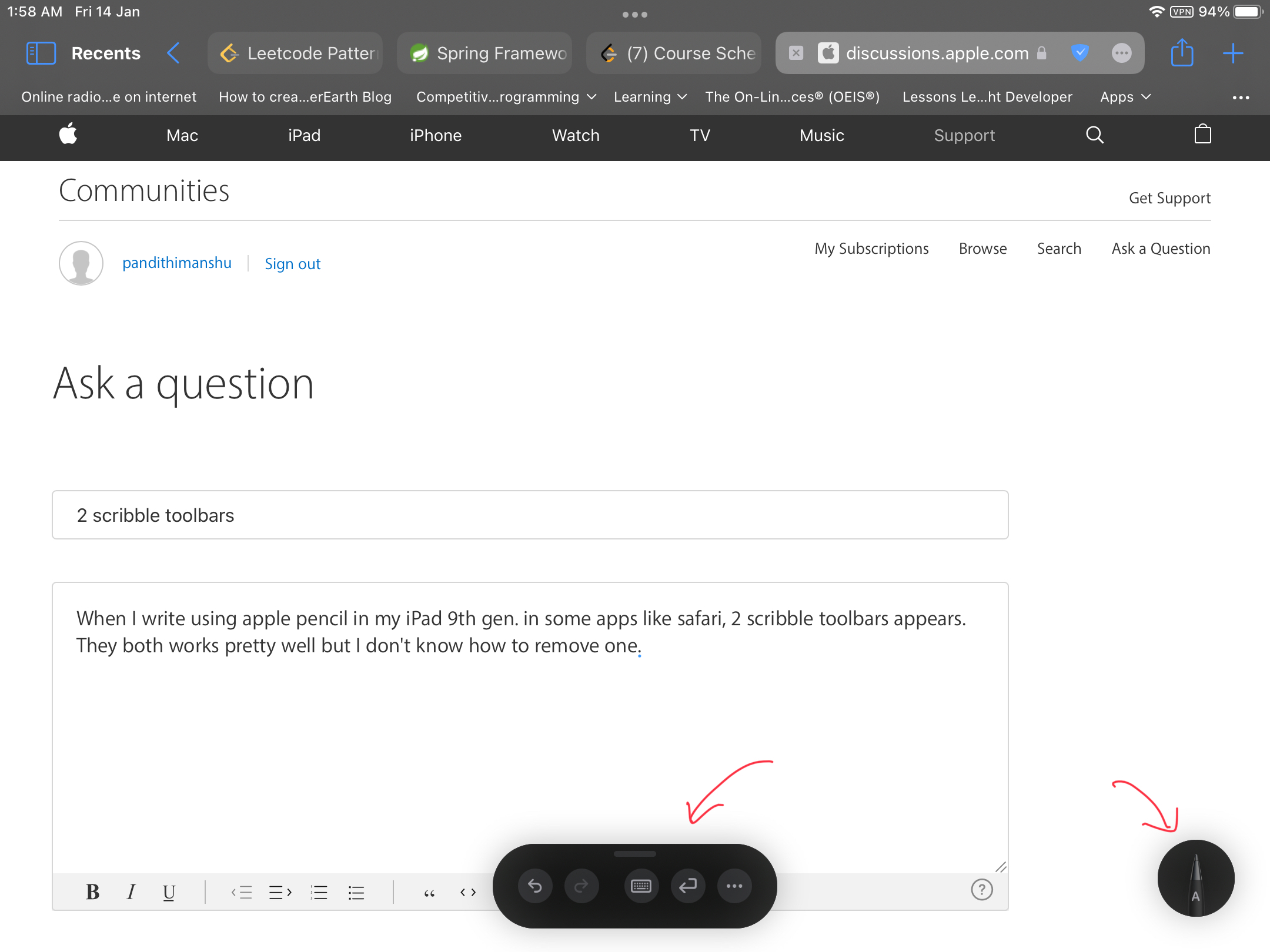 Multiple scribble toolbars in Safari - Apple Community