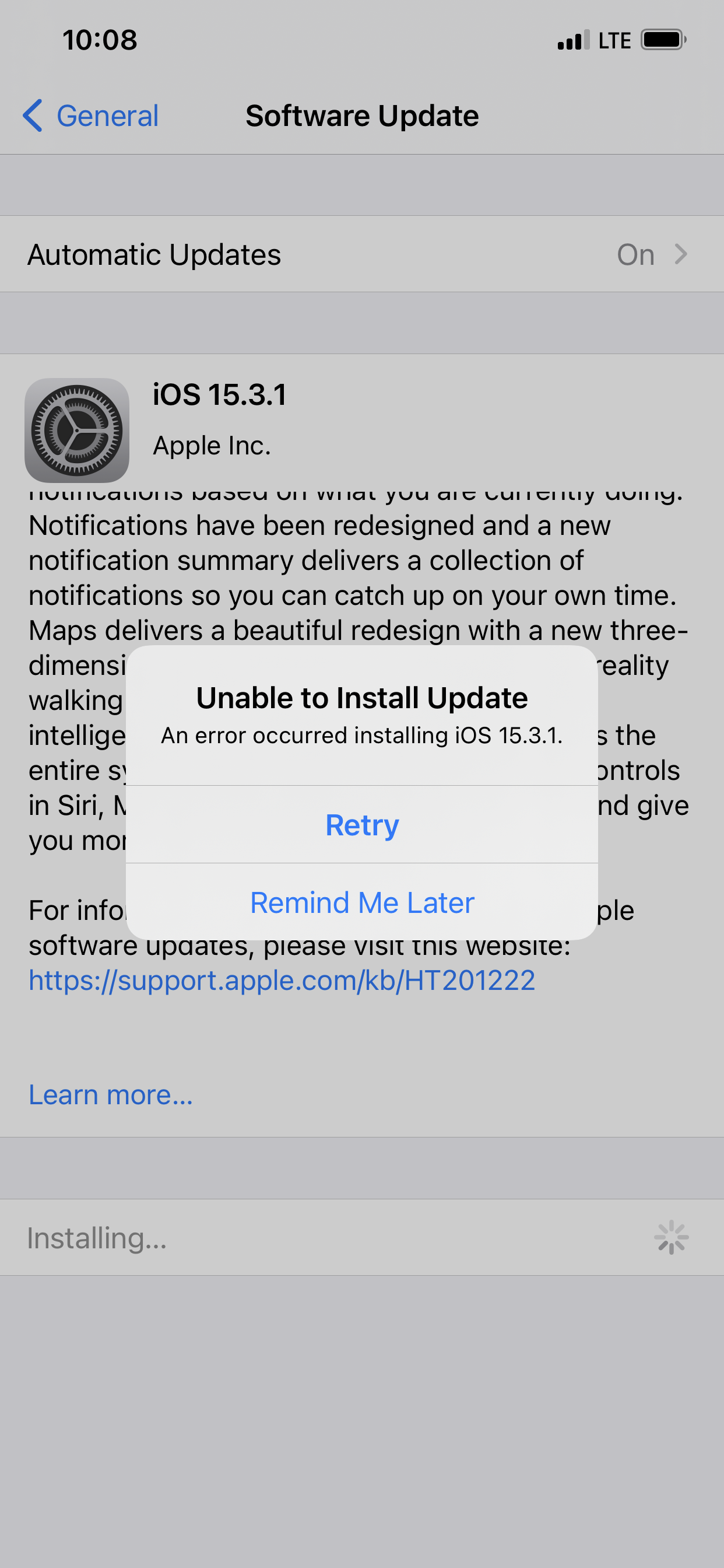 My update will not install, says there is… - Apple Community