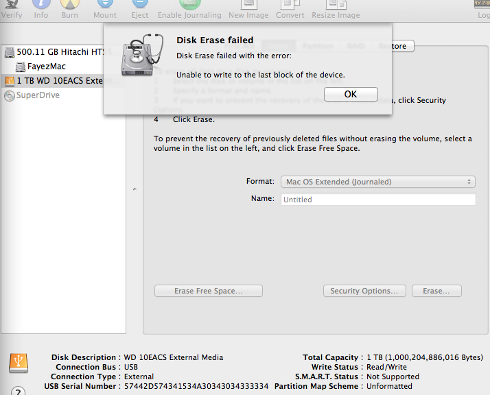 Disk Erase Failed - Apple Community