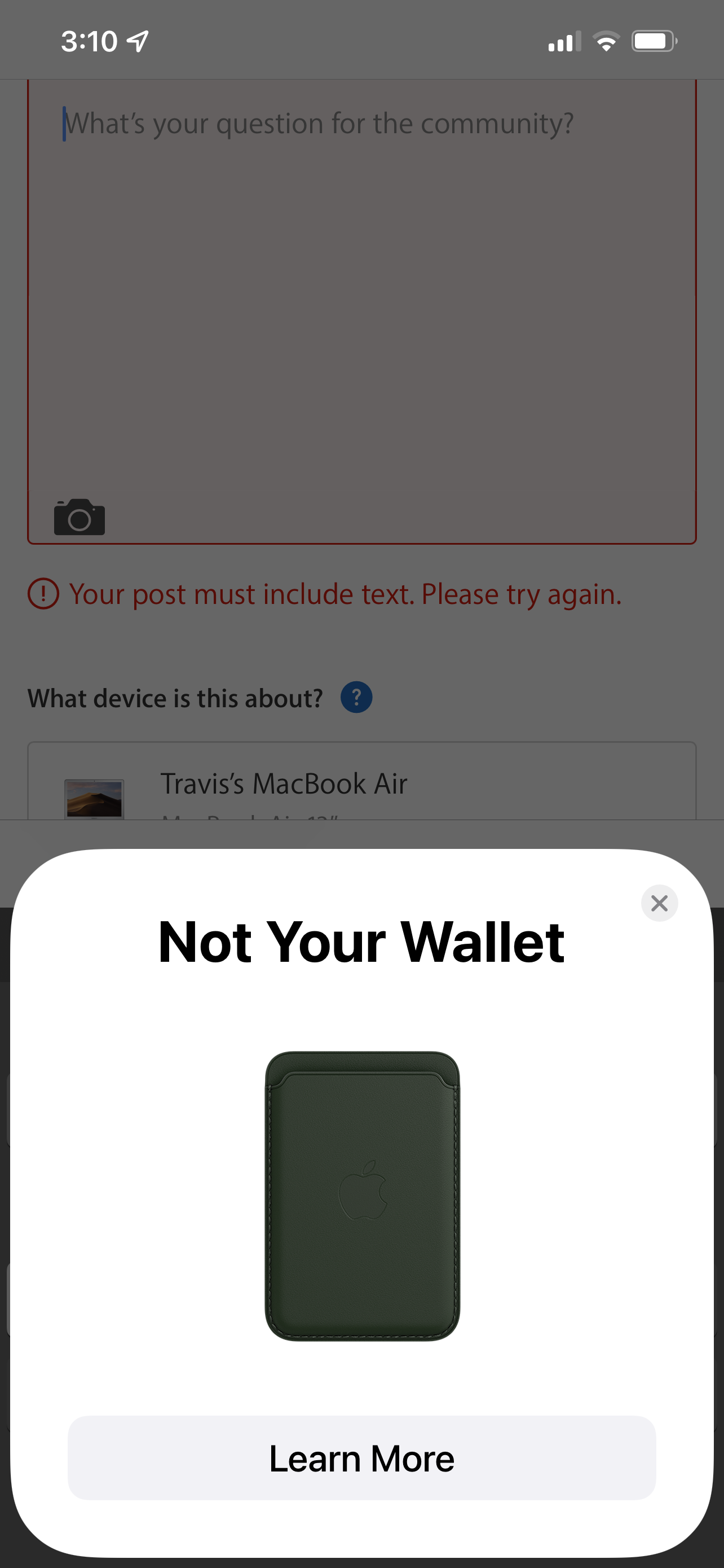 Hi my apple wallet keeps saying it is not… - Apple Community