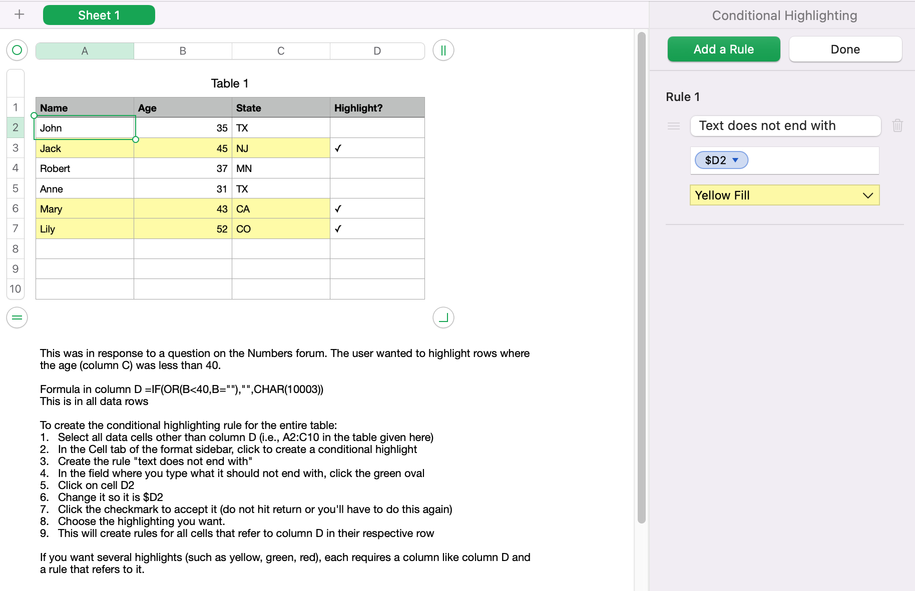 Conditional formatting of a cel in Numbers - Apple Community