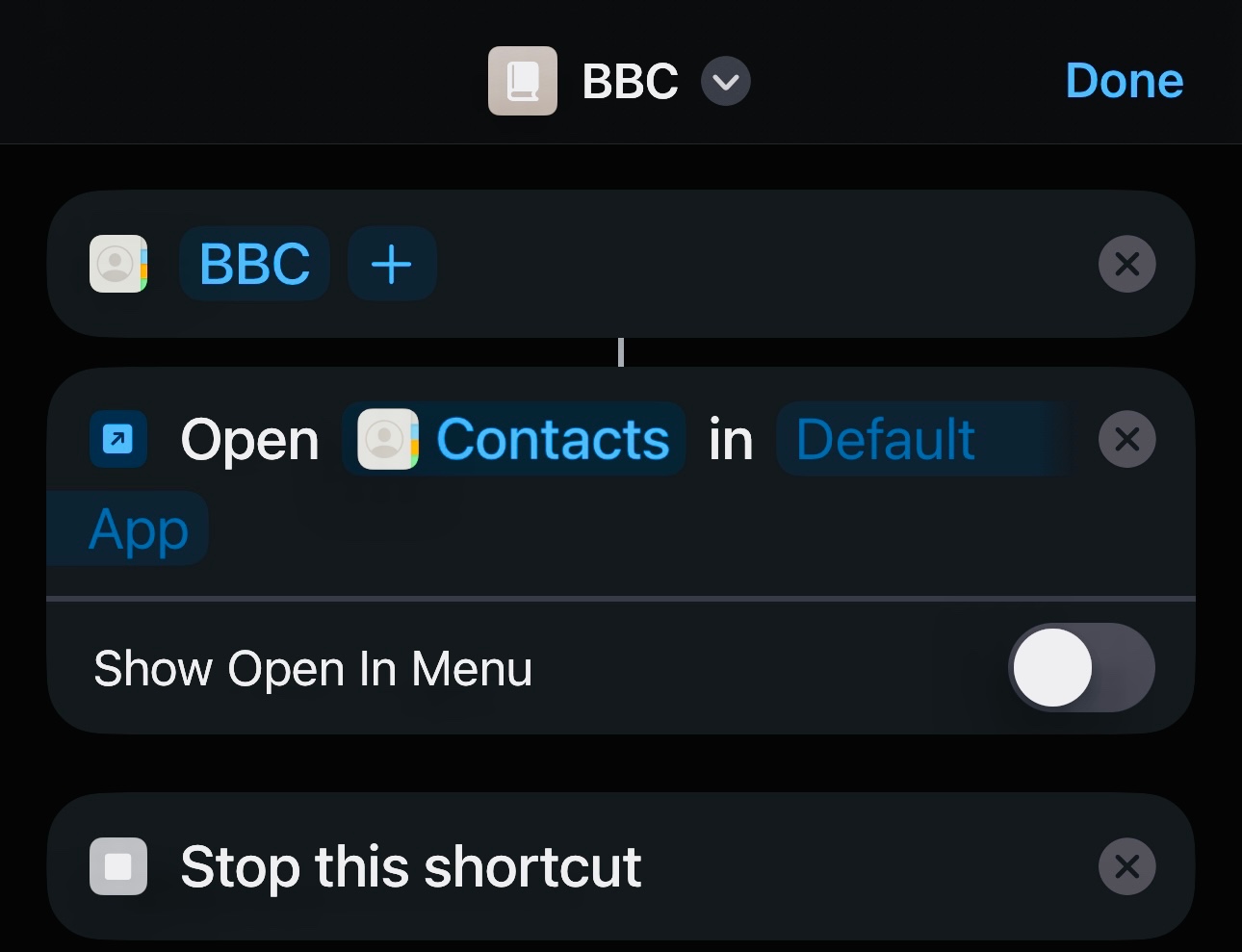 Shortcut Action to display Contact? - Apple Community