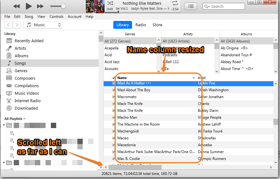 Column Width Bug in iTunes - Can't resize… - Apple Community