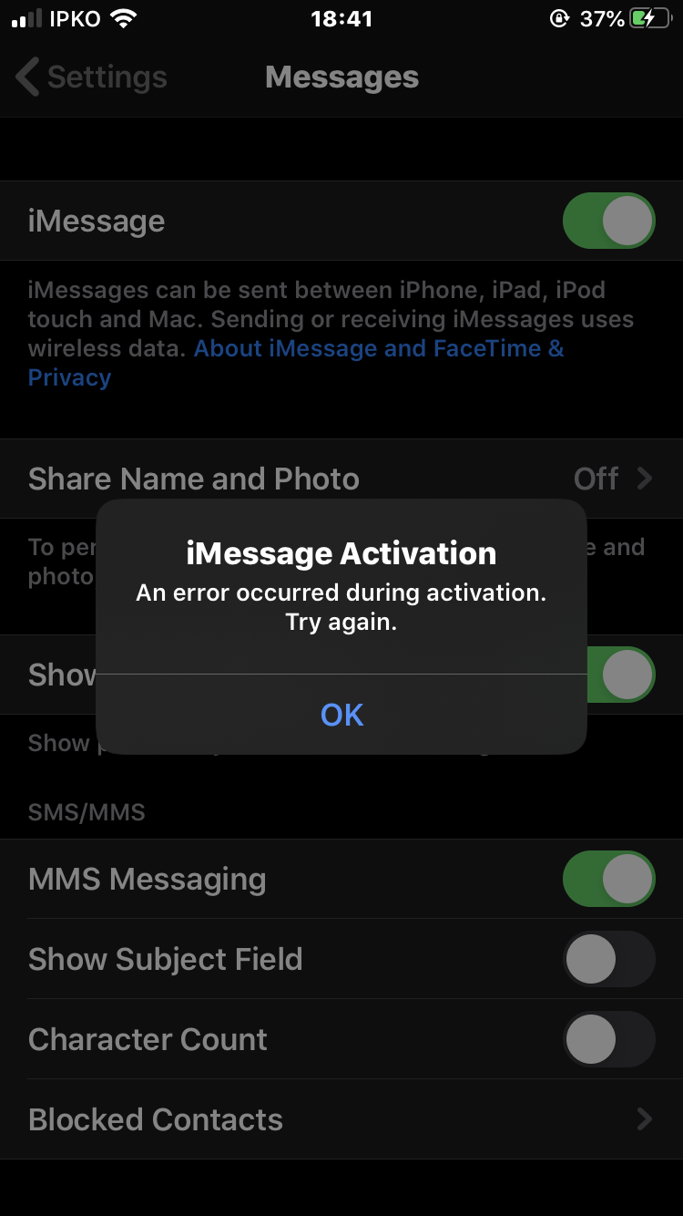 imessage error - Apple Community