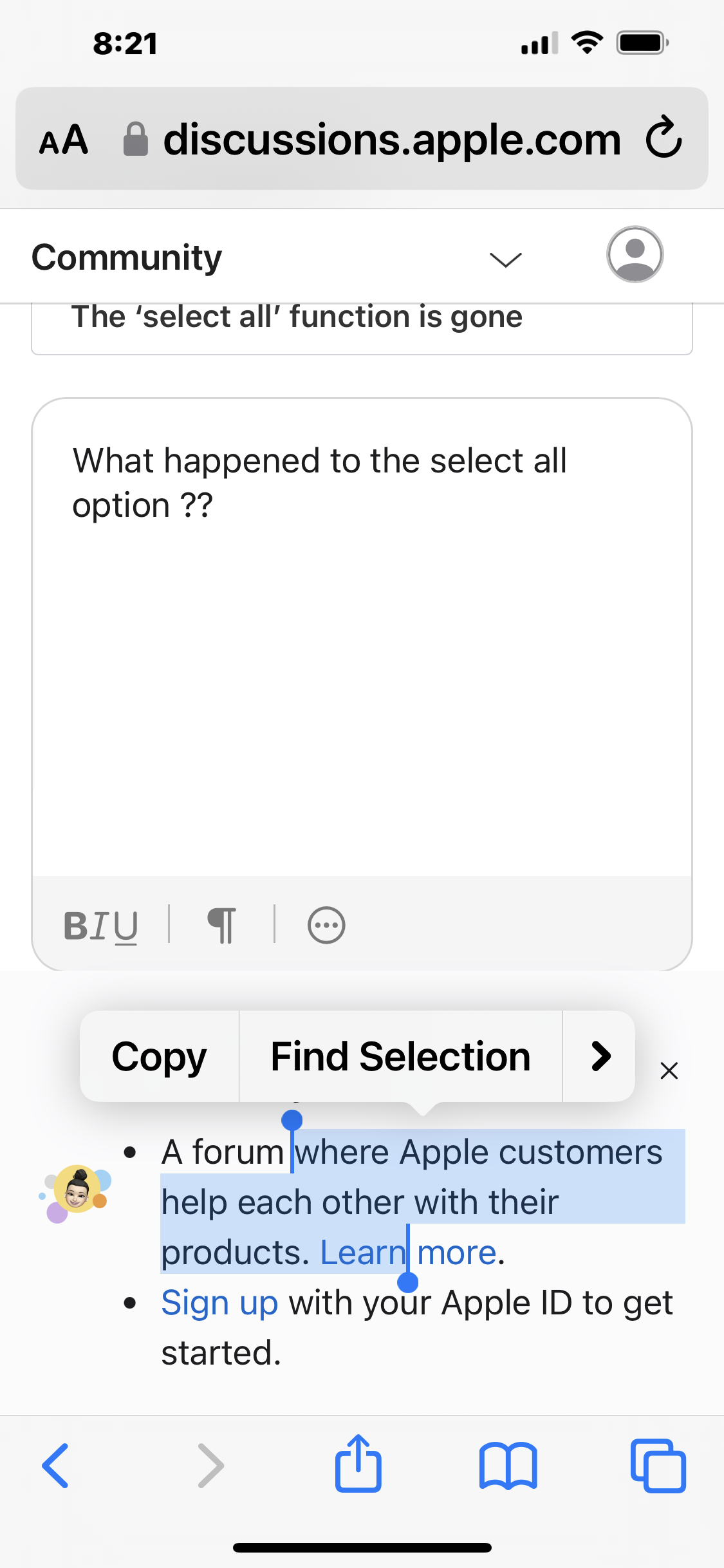 The ‘select all’ function is gone - Apple Community