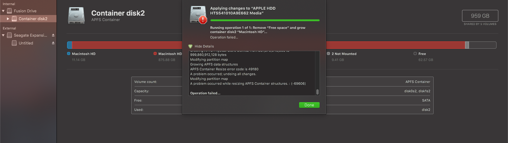 Unable to resize APFS partition after rem… - Apple Community