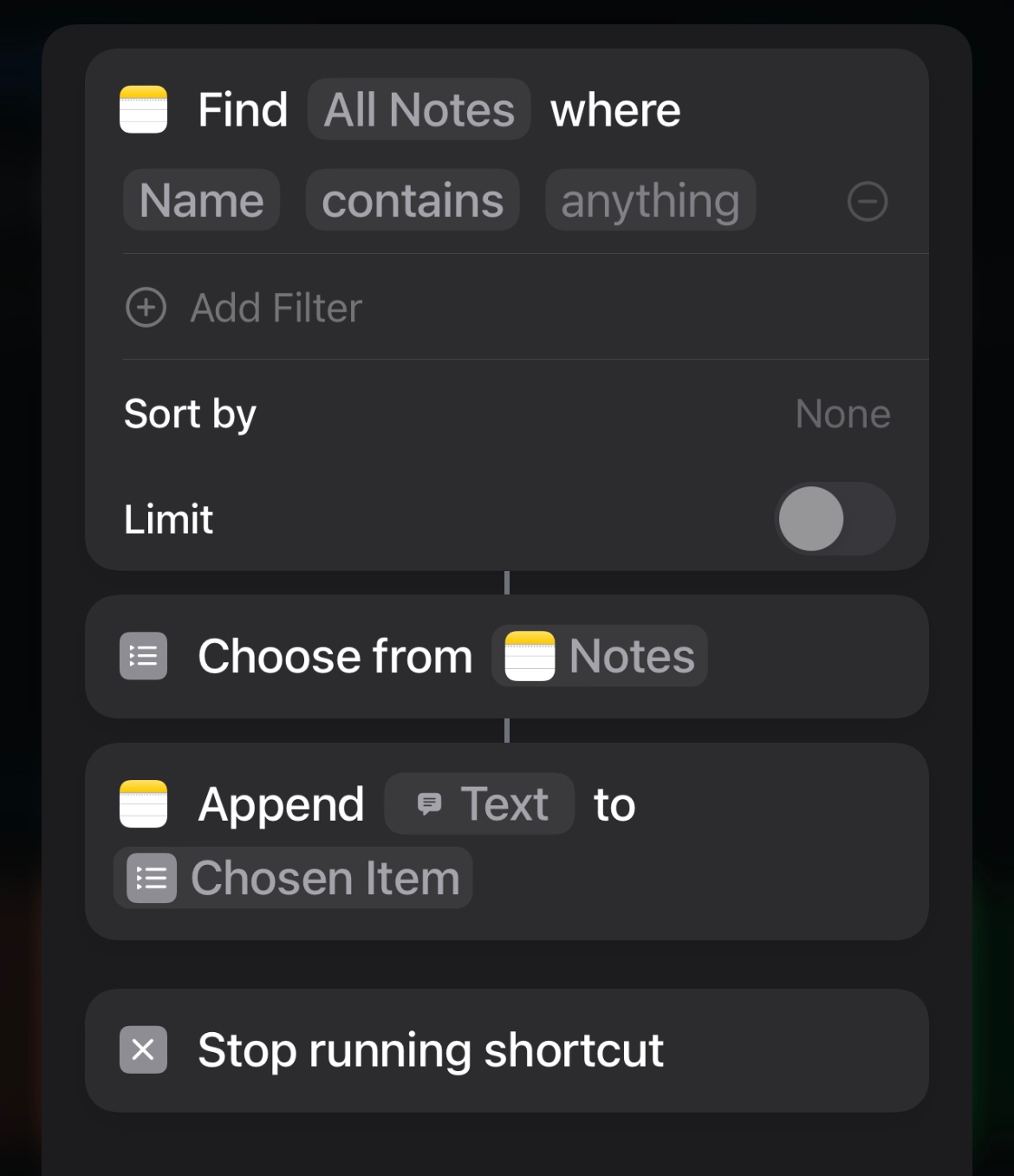 How to Append Note in Shortcuts app - Apple Community
