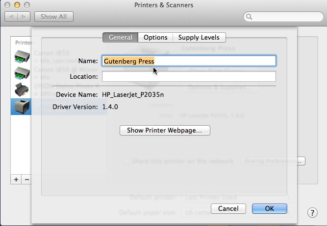 How do I rename a printer in OS X 10.9? - Apple Community