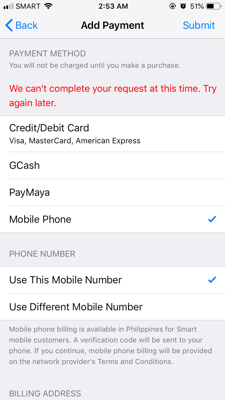 Adding Mobile Payment Error - Apple Community