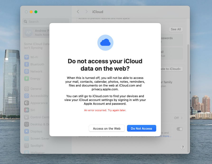 Trying to turn off Icloud data acces on w… - Apple Community