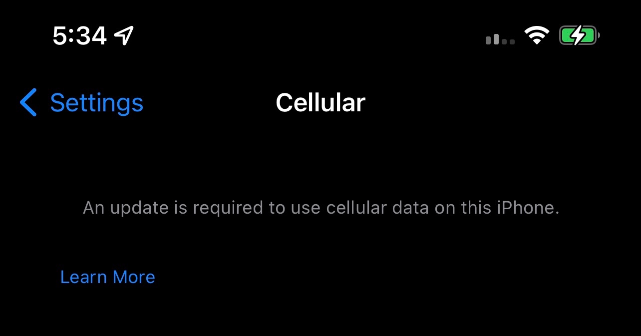 ‘Cellular Update Failed’ error after upda… - Apple Community