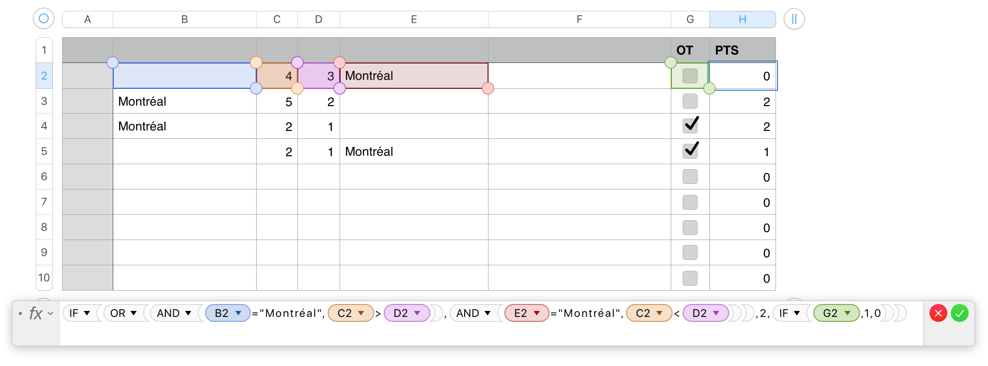 Calculate a game's points for a team in a… - Apple Community