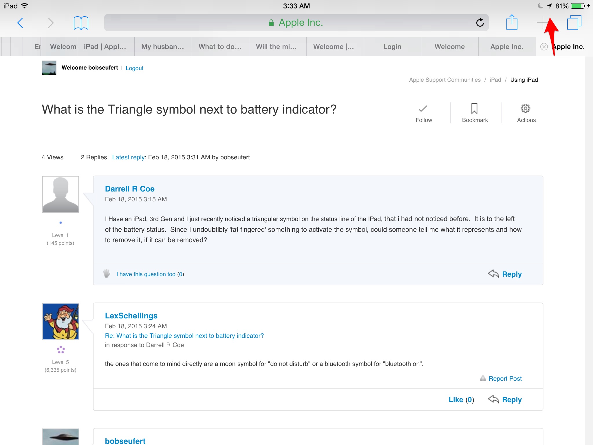 What is the Triangle symbol next to batte… - Apple Community