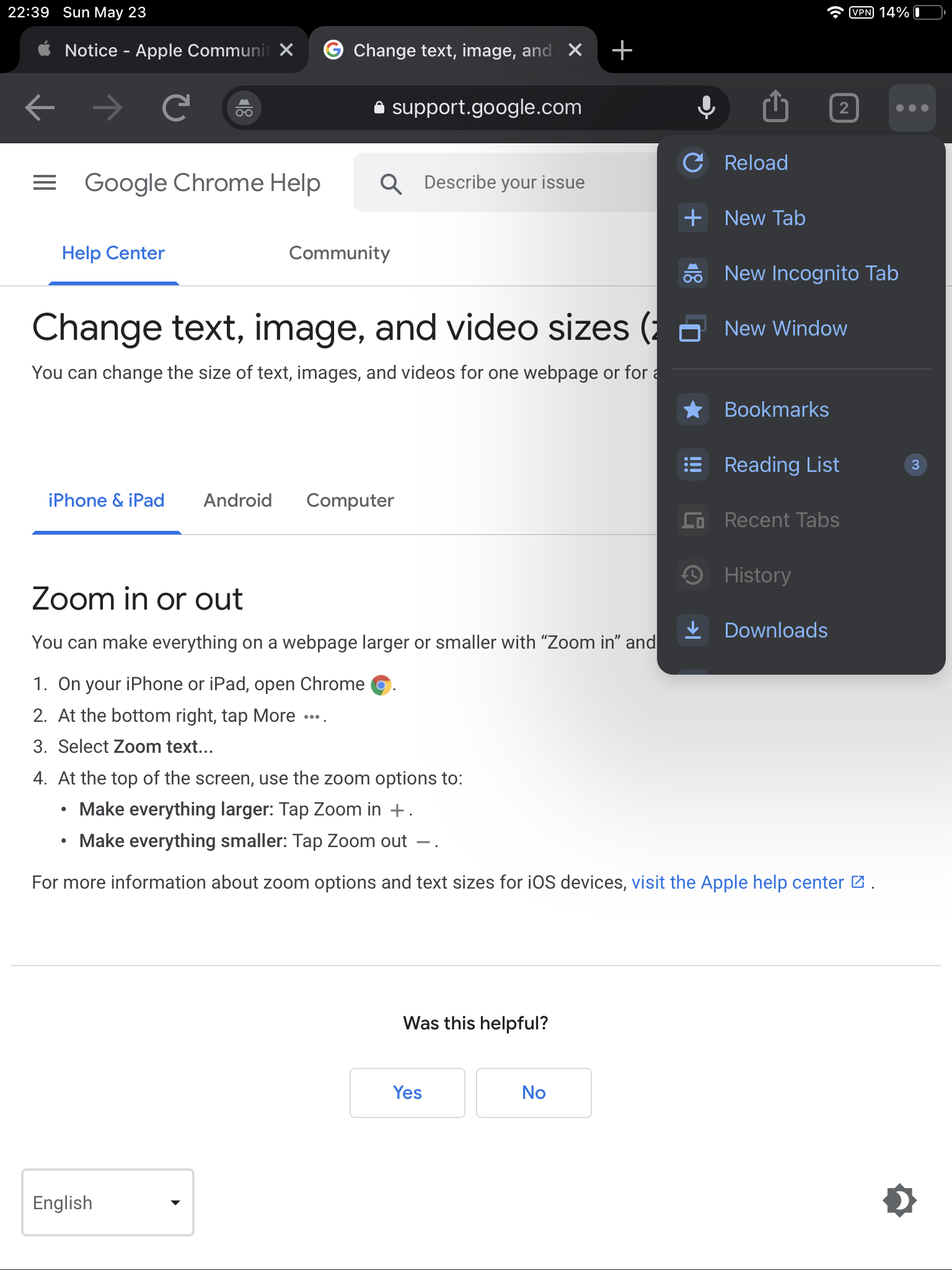 How to zoom out in iPad Chrome - Apple Community
