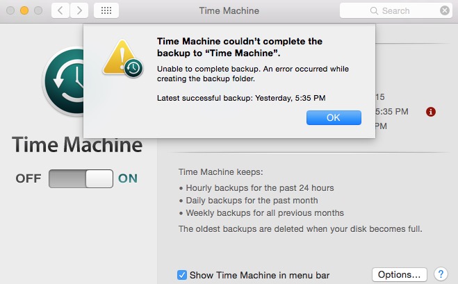 time machine error creating backup folder - Apple Community