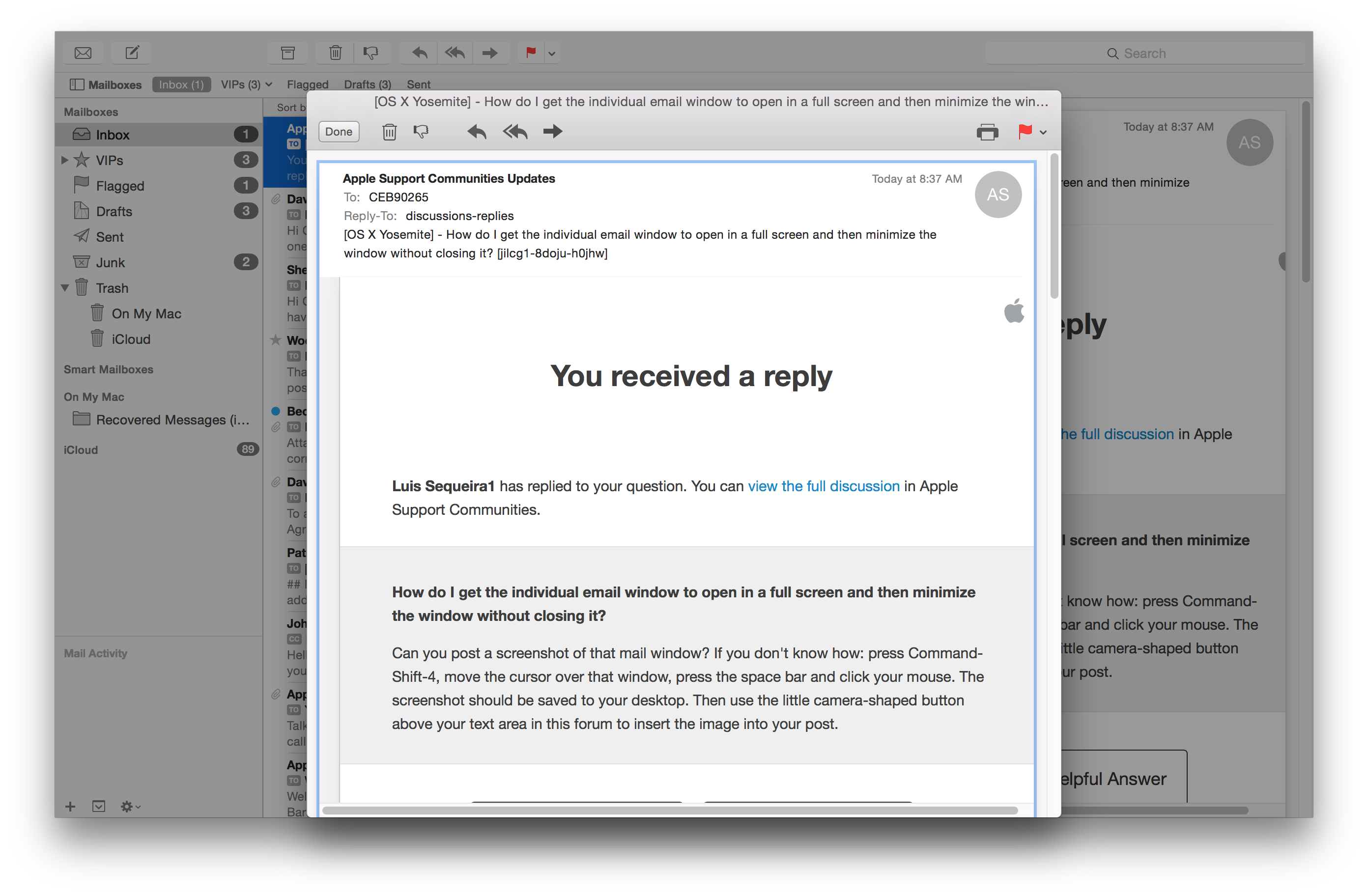 How do I get the individual email window … - Apple Community