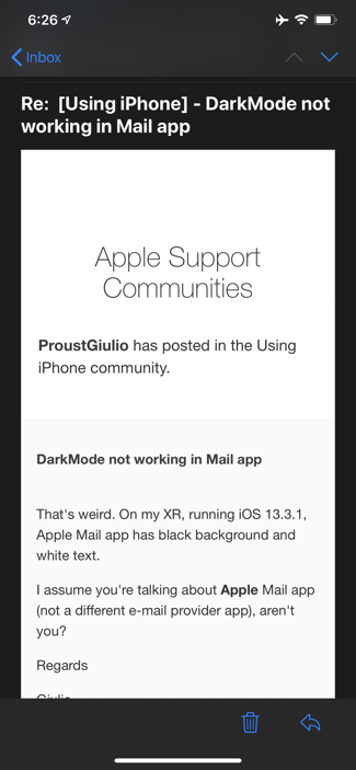 DarkMode not working in Mail app - Apple Community
