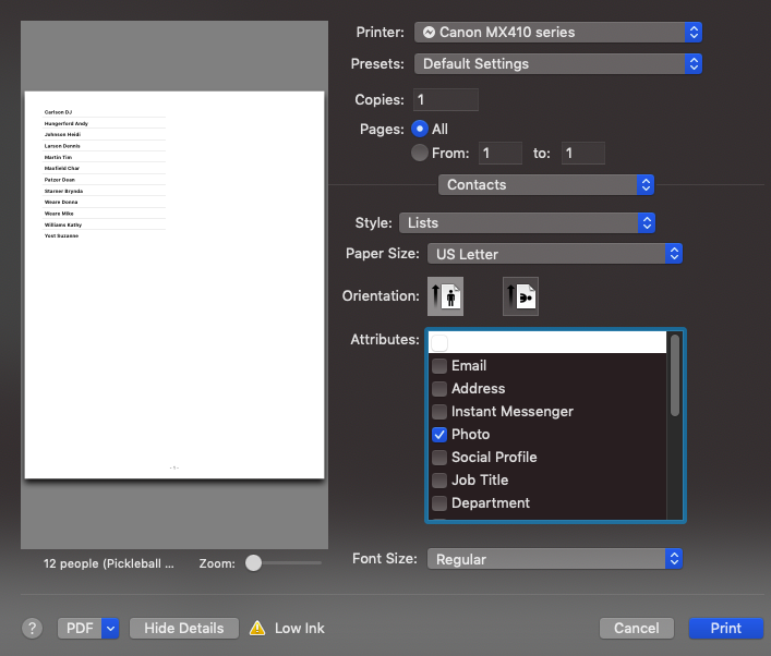 How to print a contact list that includes… - Apple Community