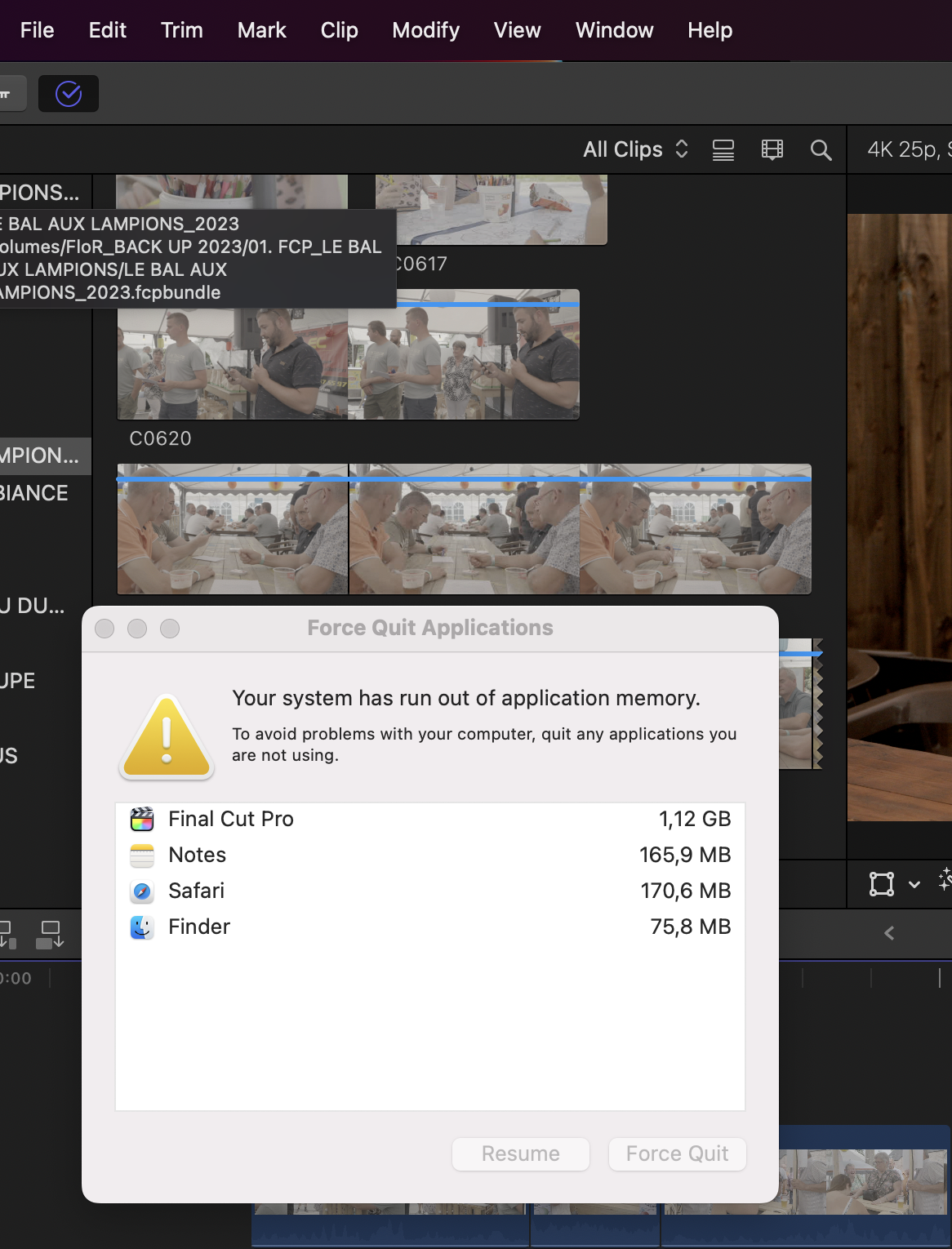 Final Cut Pro : Your system has run out o… - Apple Community