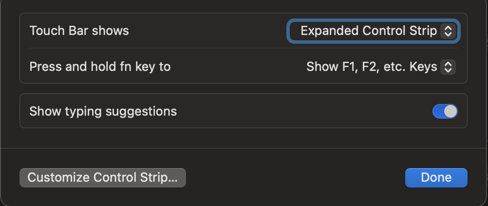 Touchbar not showing keyboard or original… - Apple Community