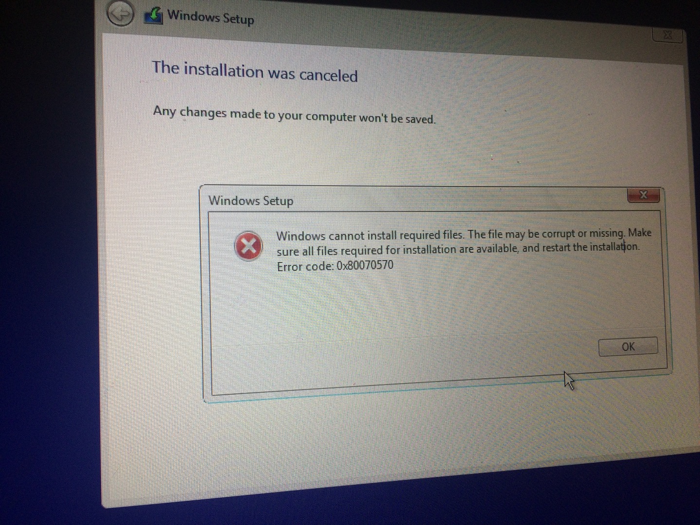 Windows 10 Missing file error - 0x80070570 - Apple Community