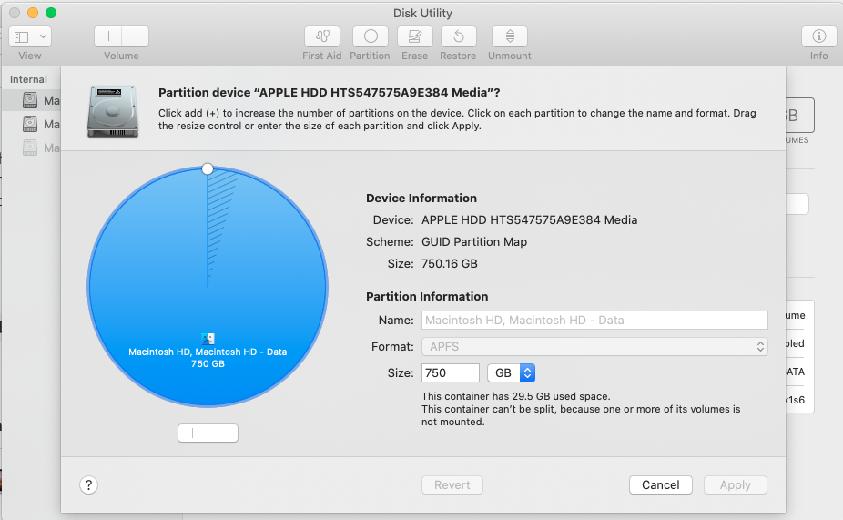 Cannot Partition Internal HDD - macOS Cat… - Apple Community