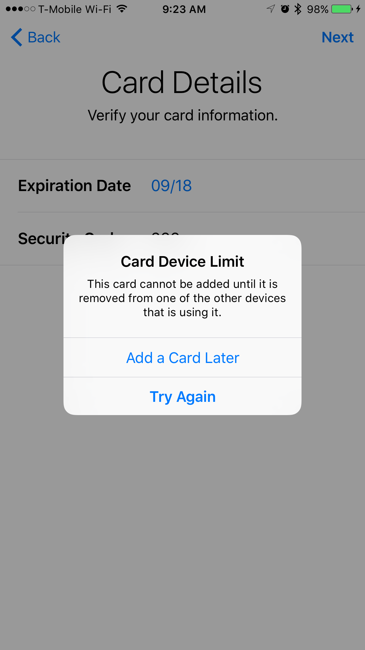 Apple Pay - Card Device Limit - Apple Community