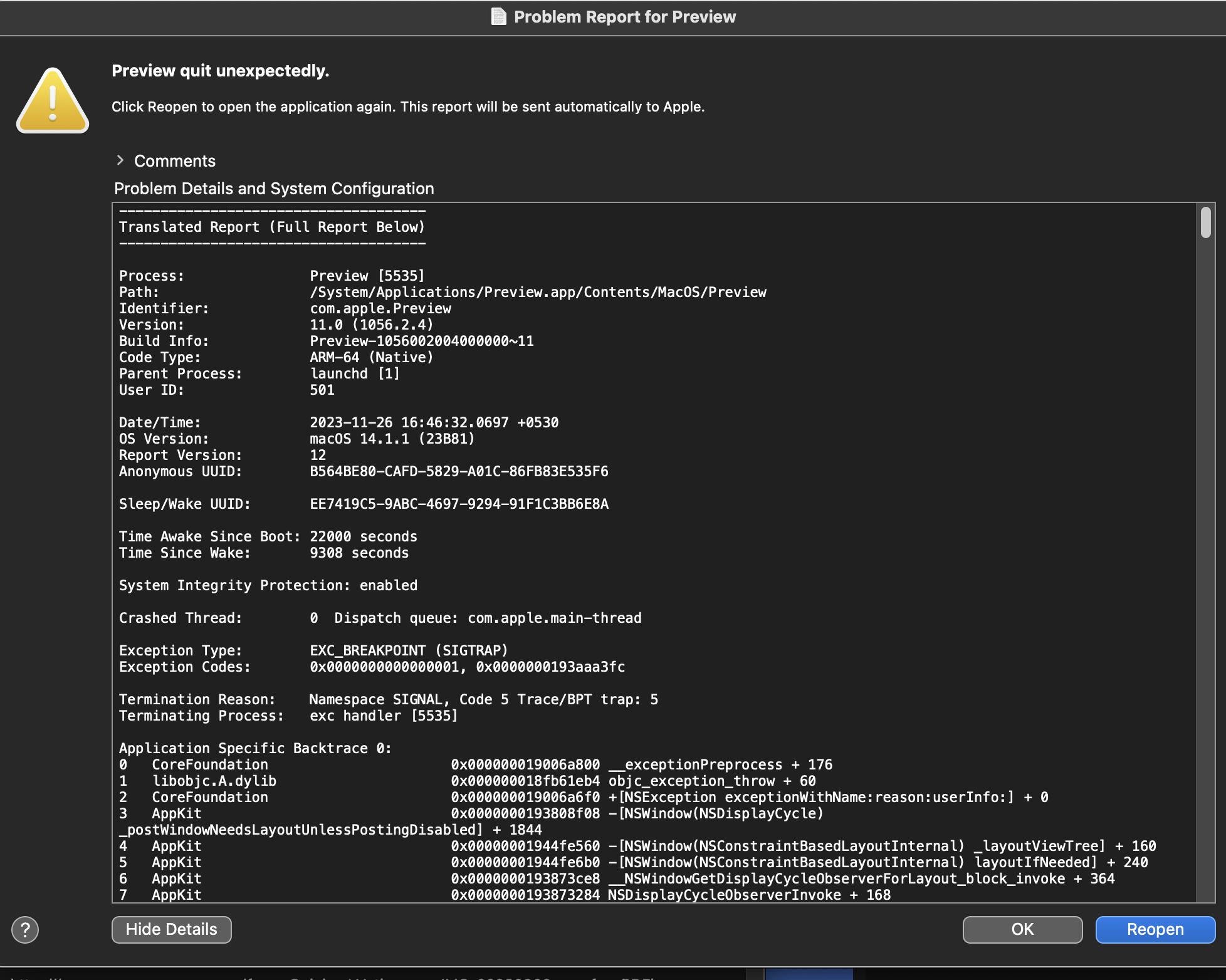Preview module faults, What is the remed… - Apple Community