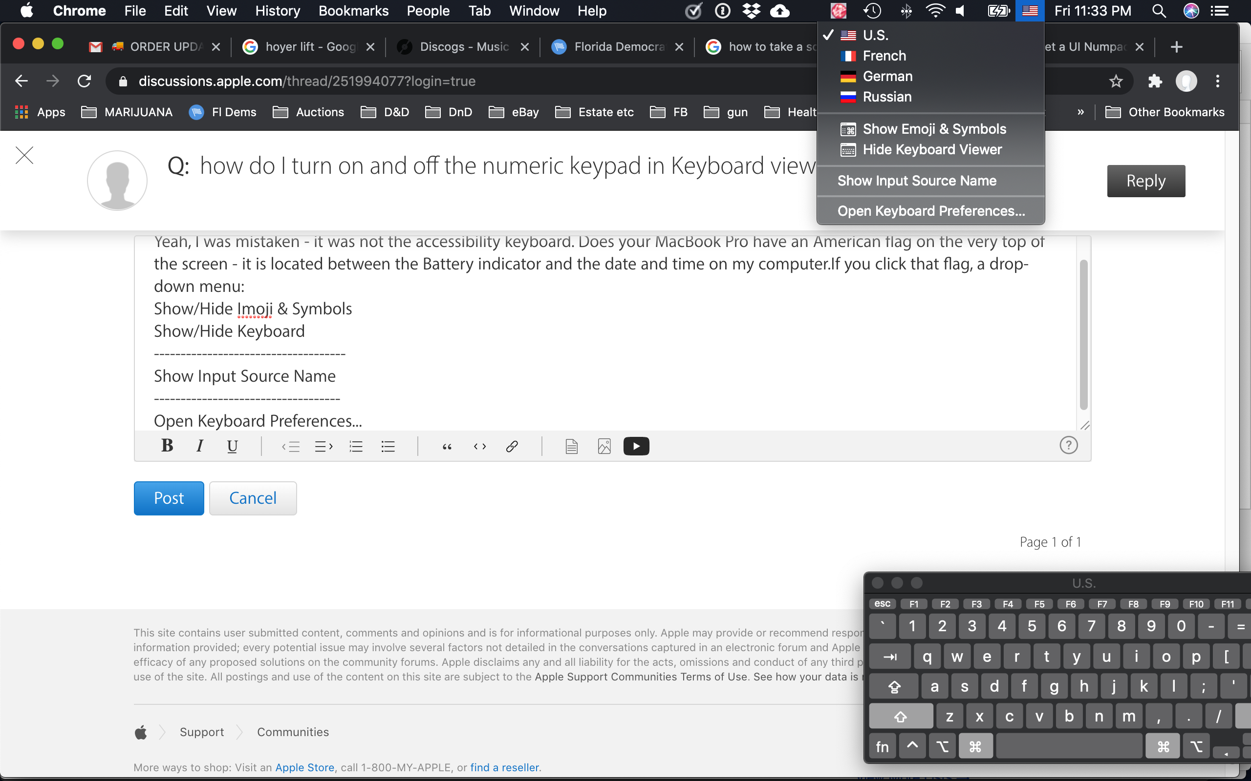 how do I turn on and off the numeric keyp… - Apple Community