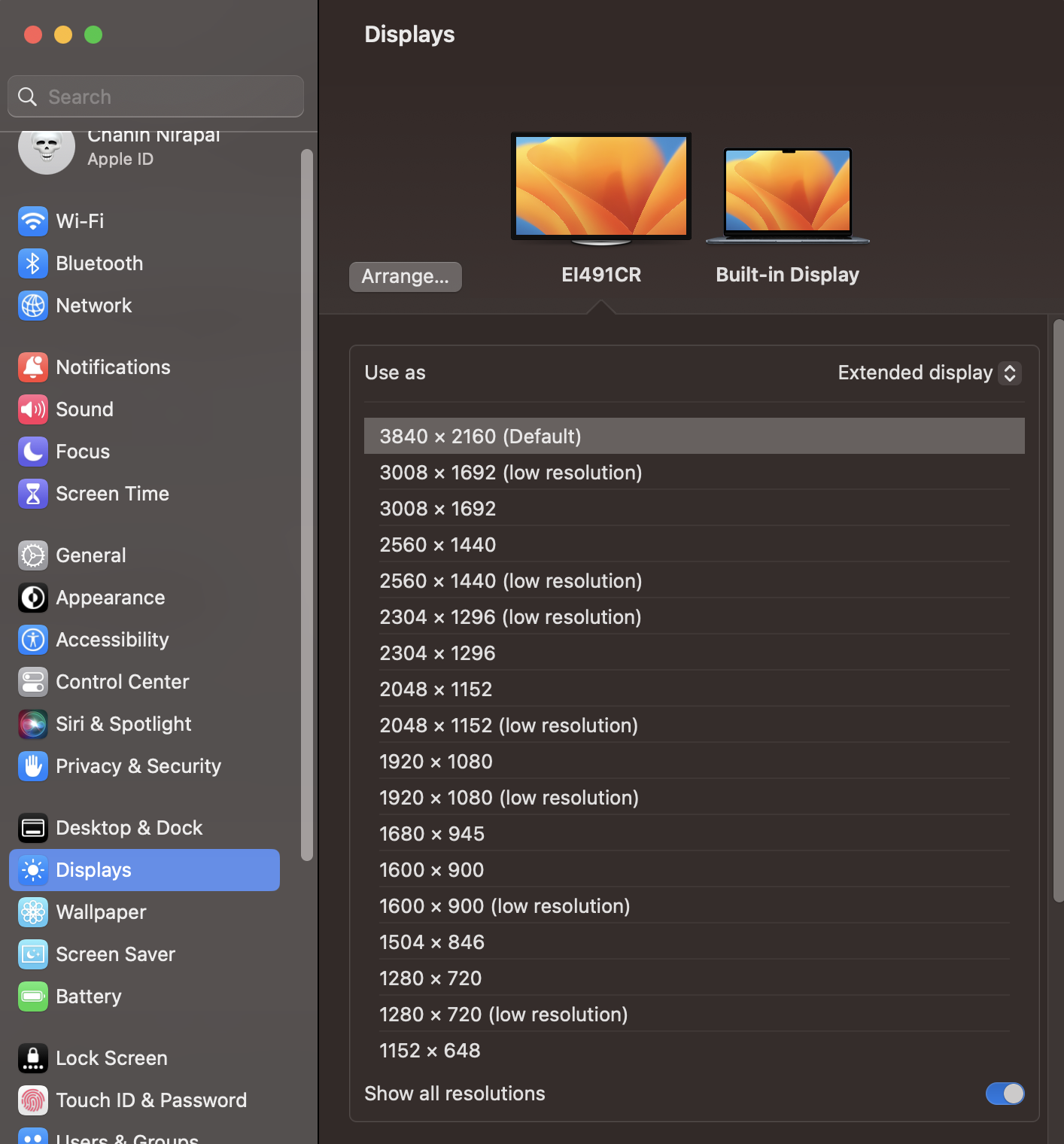 I have no 3840x1080 resolution on my sett… - Apple Community