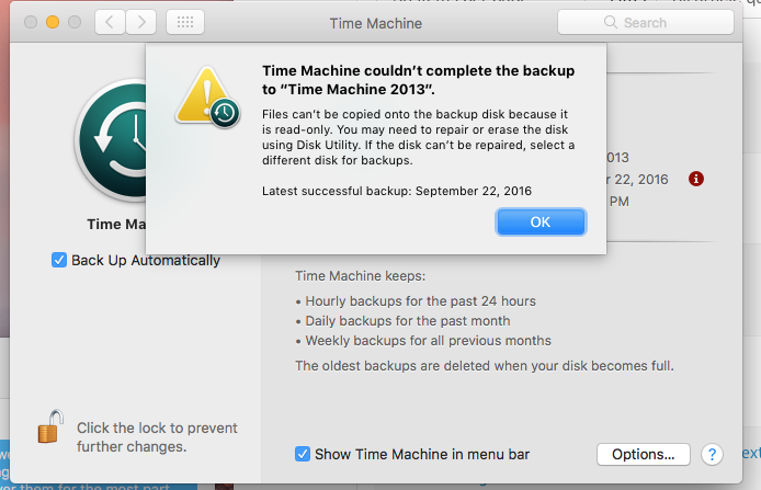 Time Machine won't back up - Apple Community