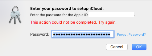 The action could not be completed. Try ag… - Apple Community