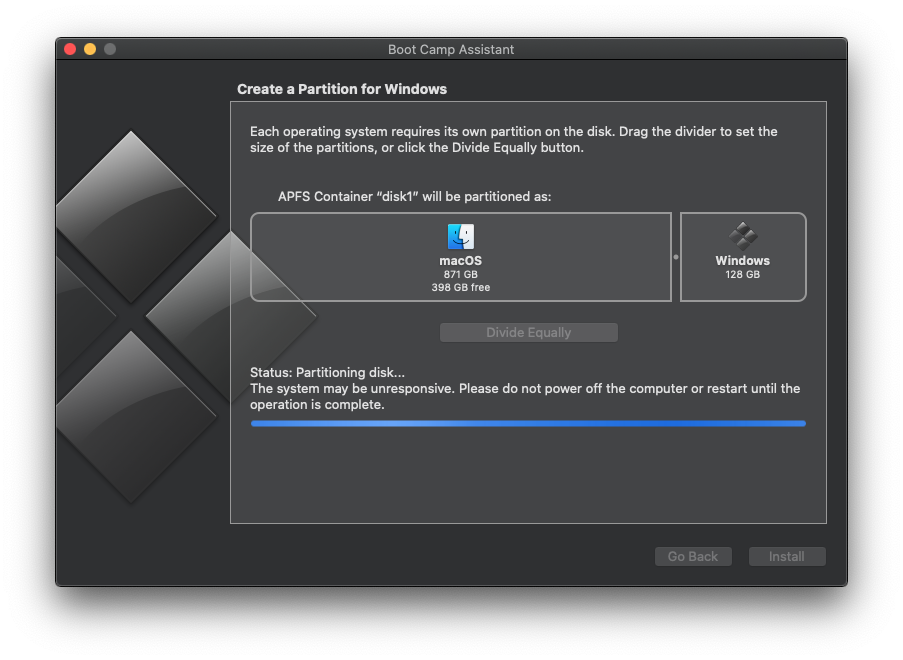 Bootcamp stuck on partitioning disk - Apple Community