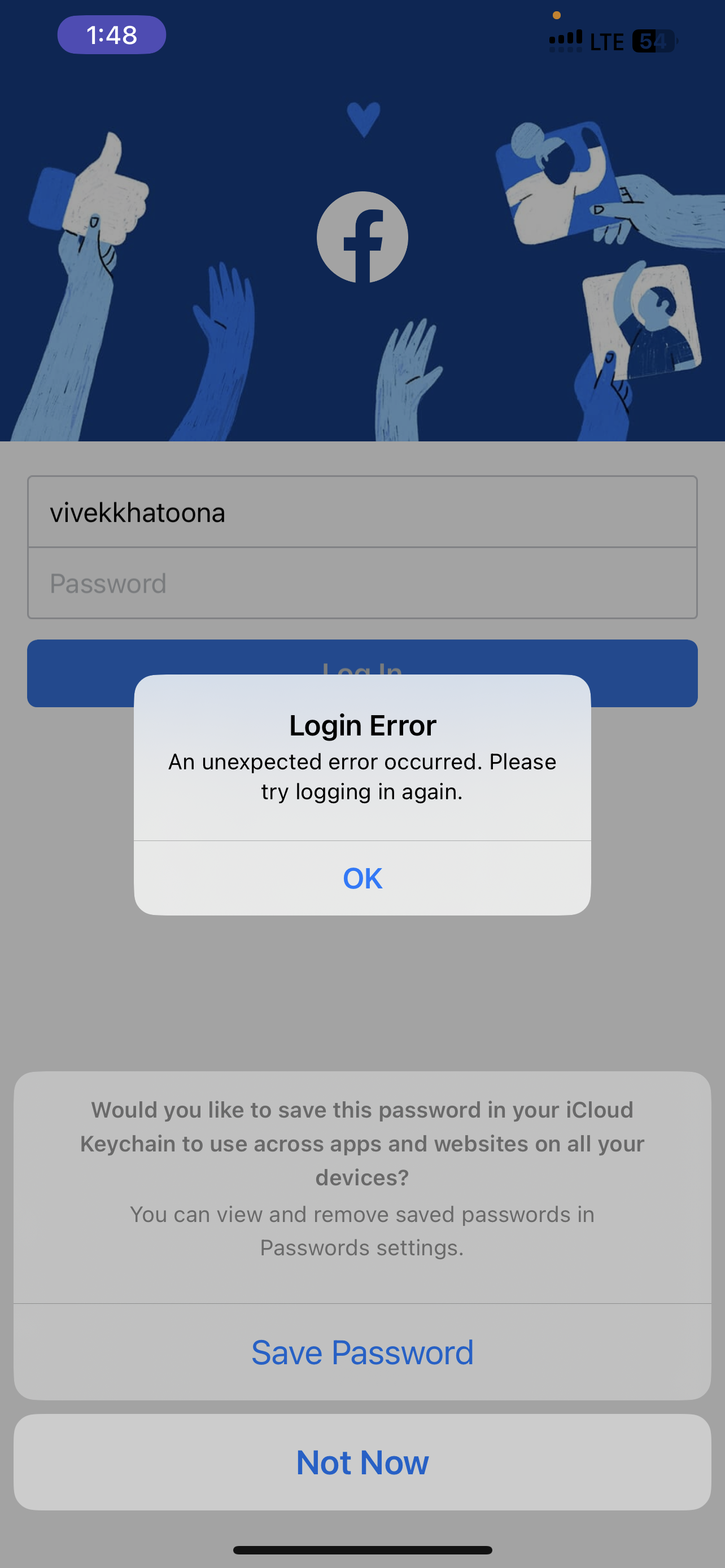 Facebook login problem - Apple Community