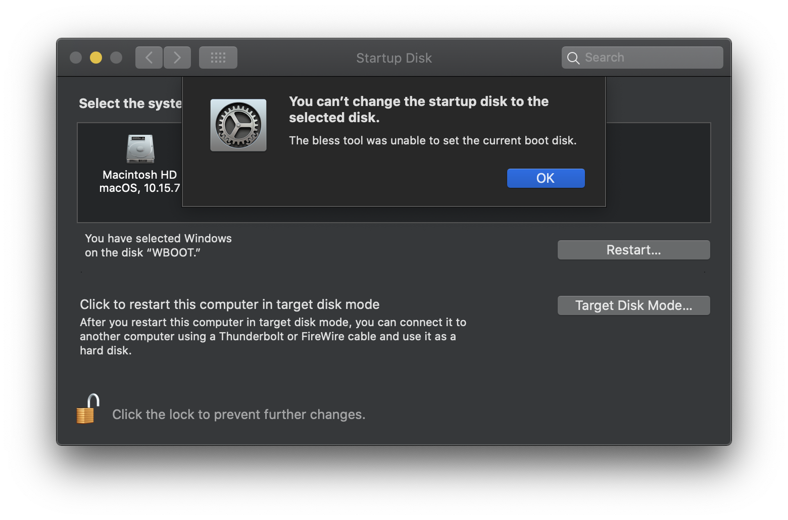 Startup disk bless tool error - Apple Community