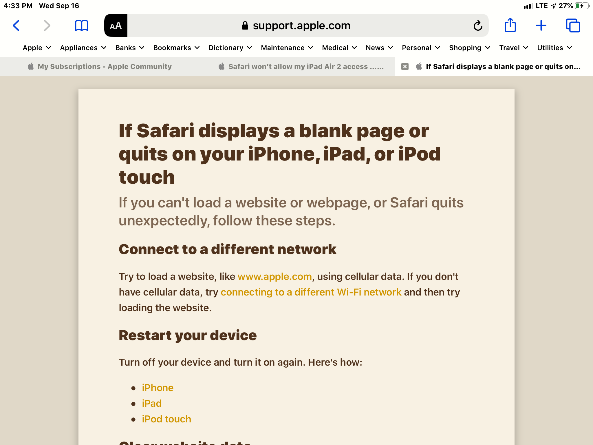 Safari and iPadOS 13 and above - Apple Community